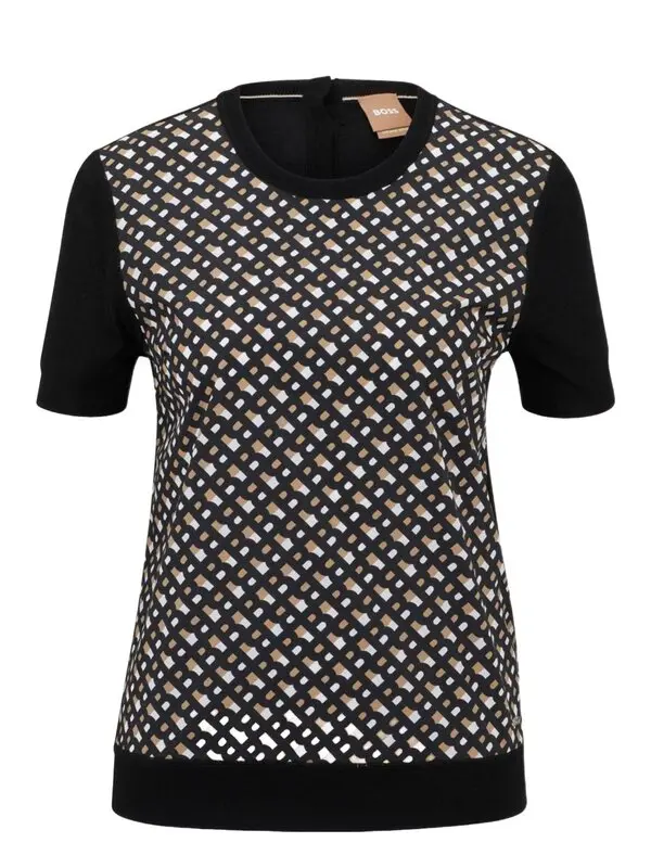 Hugo Boss Fordana" Geometric Print Crew Neck Sweater With Button Detail - Multi Colour