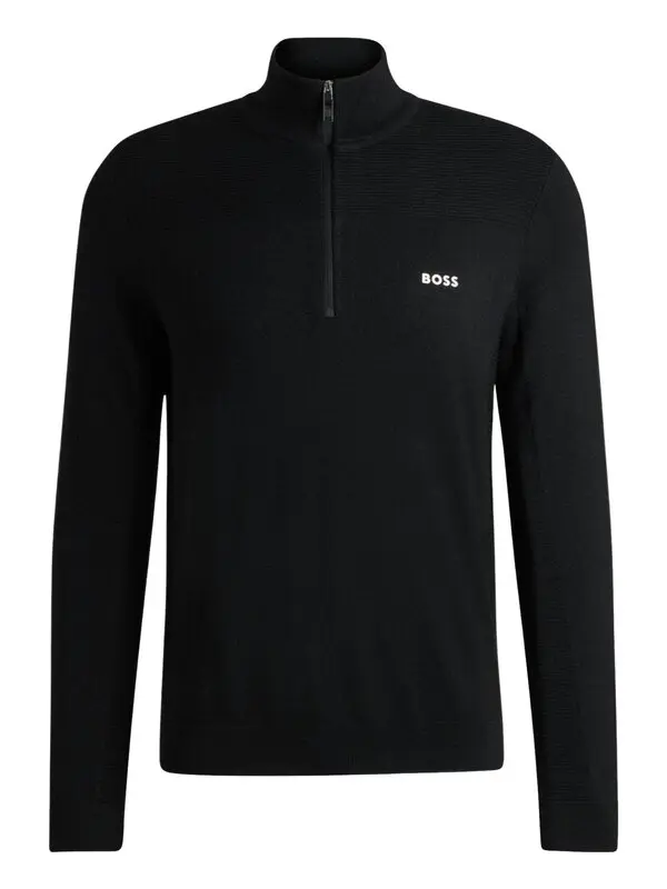 Hugo Boss Quarter Zip Ribbed Knit Sweater - Black
