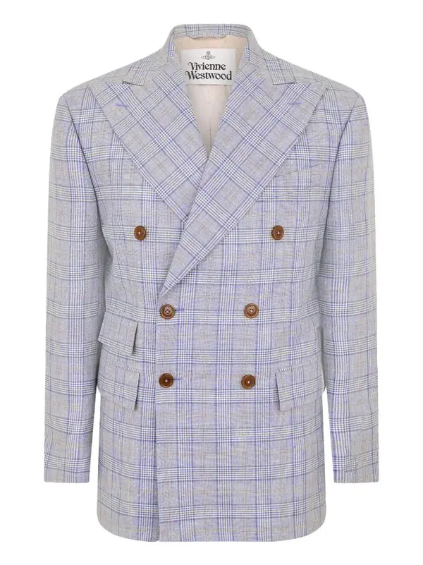 VIVIENNE WESTWOOD Light Purple Plaid Double-breasted Blazer - Gray