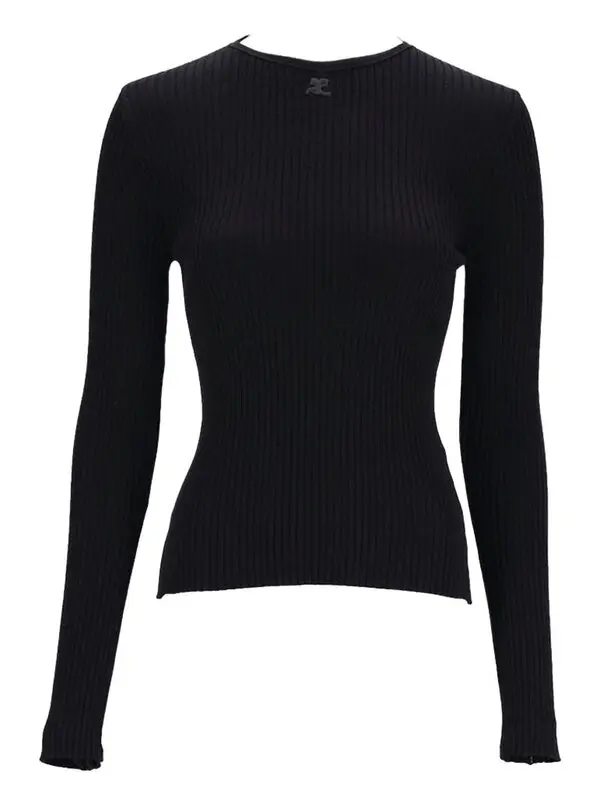 COURREGES Logo-embossed Ribbed-knit Jumper - Black