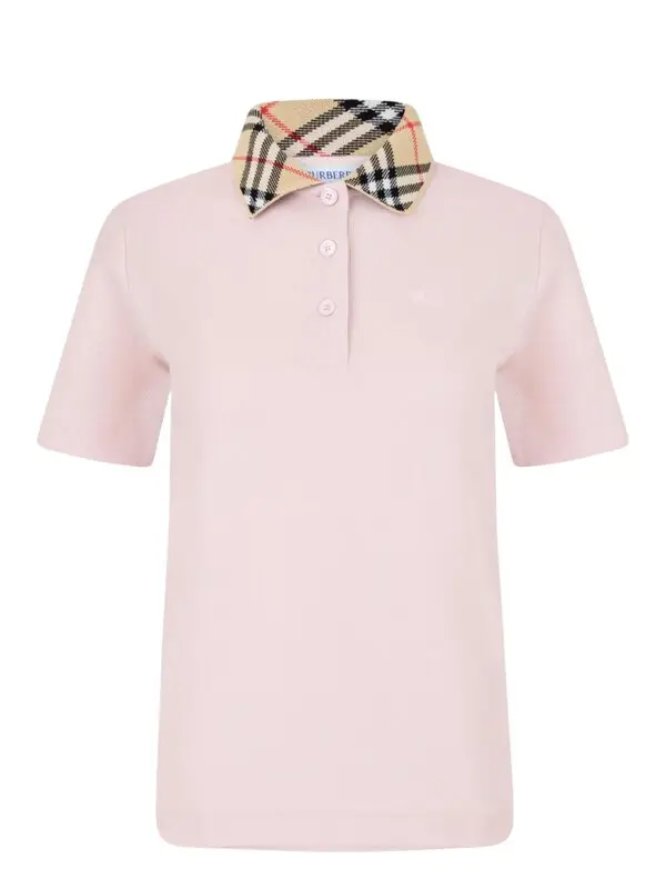 Burberry Polo Shirt With Plaid Collar - Pink