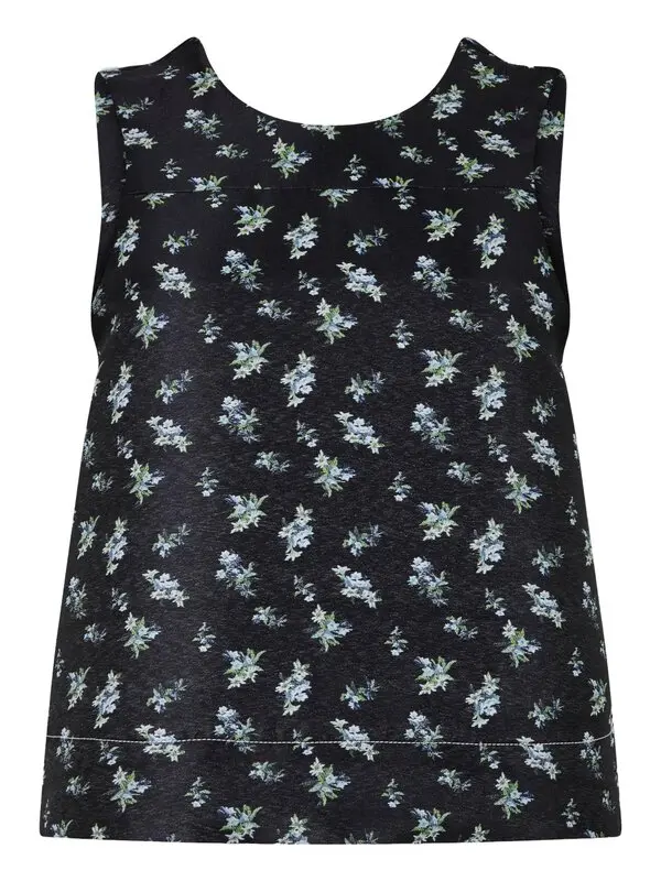 GANNI Floral Jacquard Top With Adjustable Belt - Black