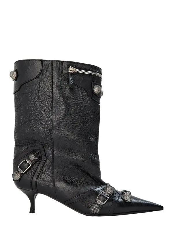 Balenciaga Pointed-toe Ankle Boots With Silver Rivets And Buckles - Black