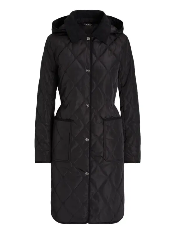 Ralph Lauren Quilted Hooded Coat With Corduroy Trim - Black