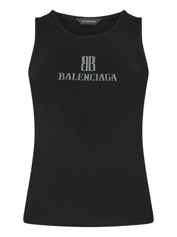 Balenciaga Fitted Vest With Round Neck And Lettering - Black