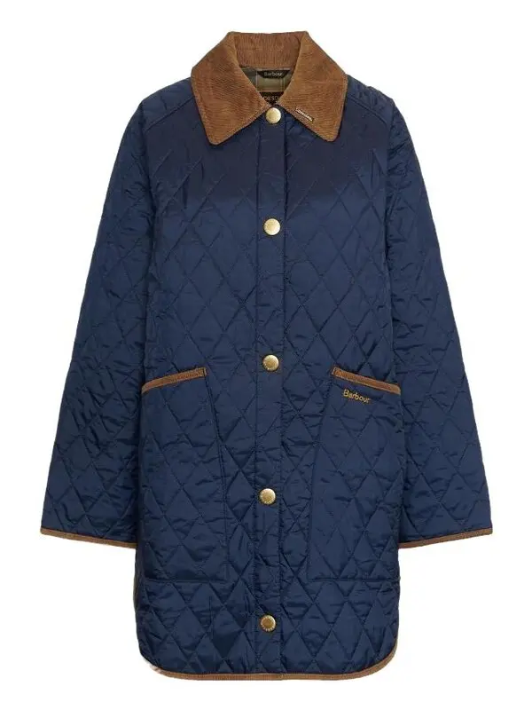 Barbour Quilted Oversized Jacket With Corduroy Collar - Blue