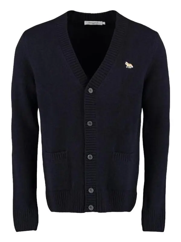 Maison Kitsuné V-neck Cardigan With Embroidered Fox - Black