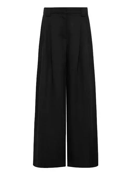 ST. AGNI Wide Leg Pleat Pants - Black