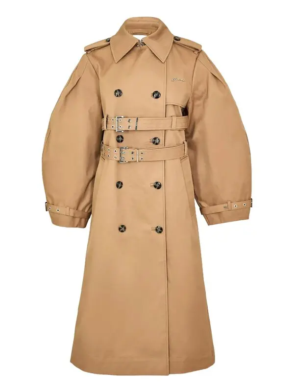 GANNI Lantern Sleeve Buckle Trench Coat - No