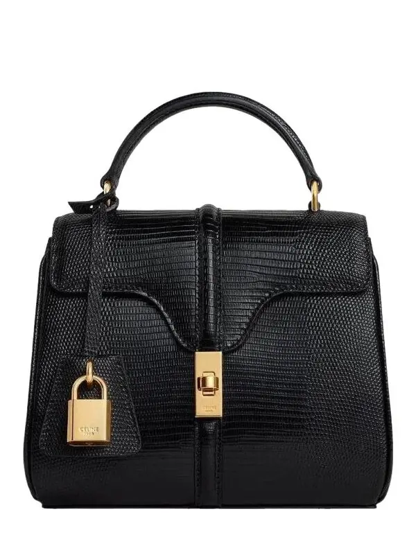 Celine Mini 16 Lizard Satchel - Black