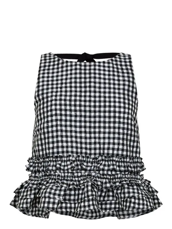 GANNI Black And White Plaid Sleeveless Top - Gray