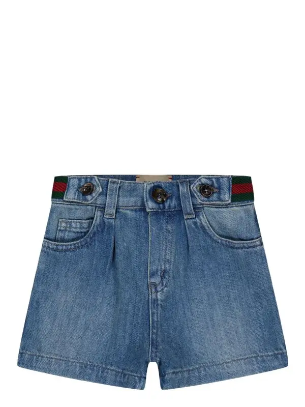 Gucci Denim Bermuda Shorts With Signature Webbing - Blue
