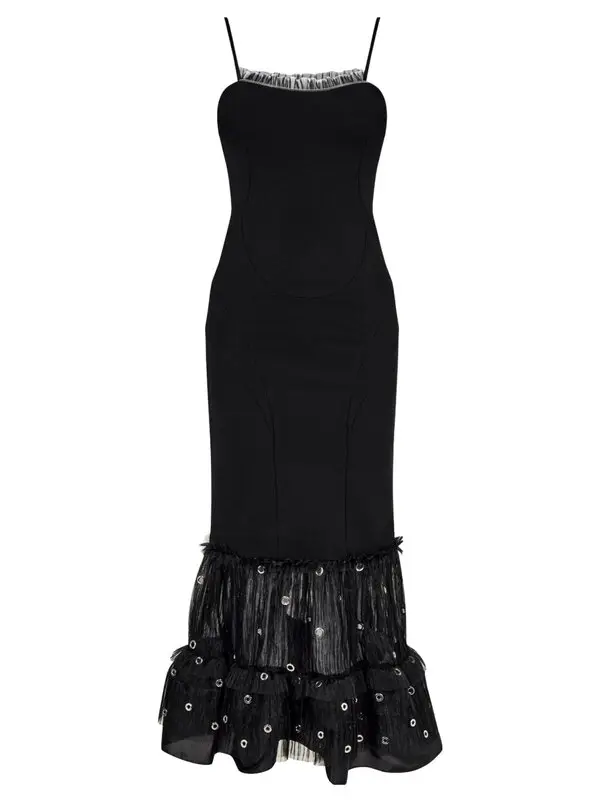 Off-White Spaghetti Strap Maxi Dress With Embellished Hem - Black