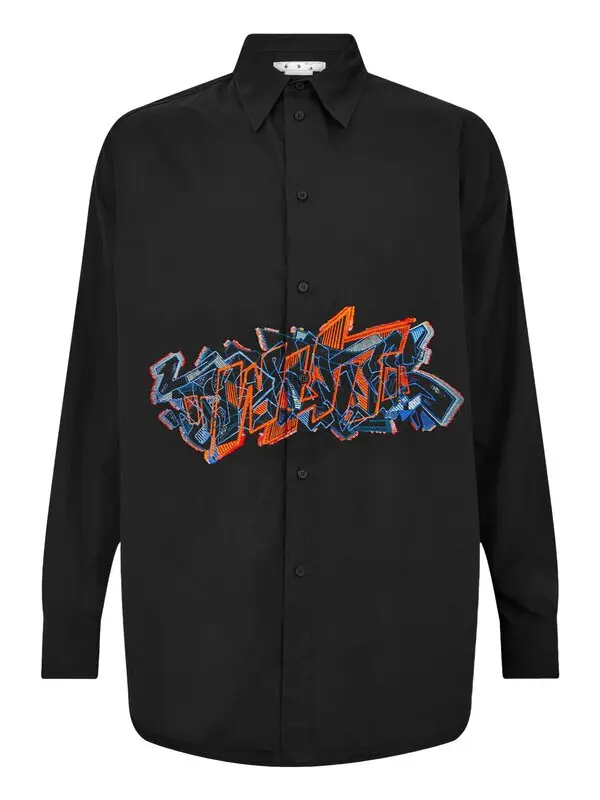 Off-White Loose Long-sleeve Shirt With Graffiti Print - Black