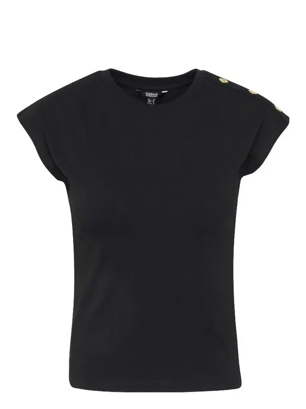 Barbour Priya Slim Fit T-shirt With Gold-toned Shoulder Buttons - Black