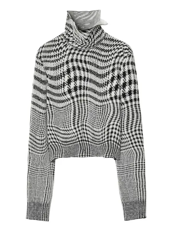 Burberry High-neck Knitted Jumper With Twisted Houndstooth Jacquard - Gray