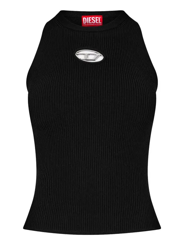 DIESEL® Sleeveless Knit Vest With Logo Detail - Black