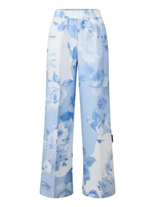 Off-White Printed Wide-leg Pants - Blue