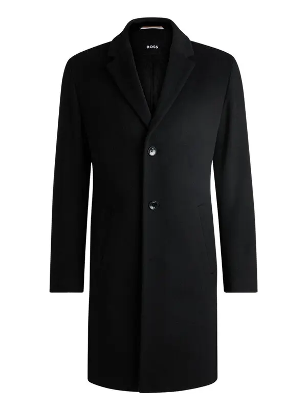 Hugo Boss Single-breasted Mid-length Wool Coat - Black
