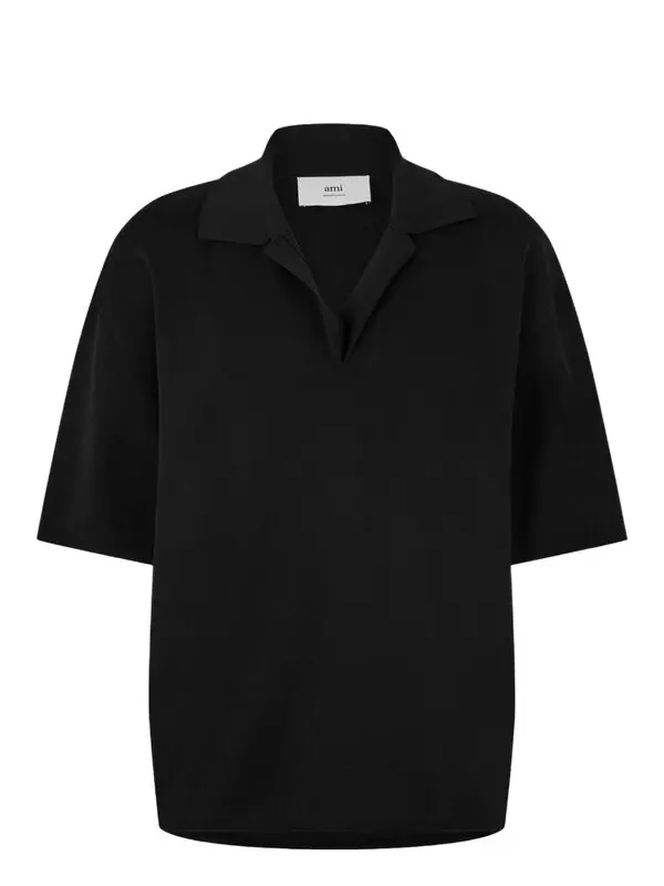 AMI Paris Knitted Short-sleeved Polo Shirt - Black