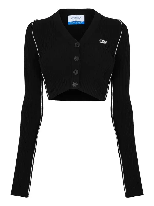 Off-White Ribbed Cropped Cardigan - Black