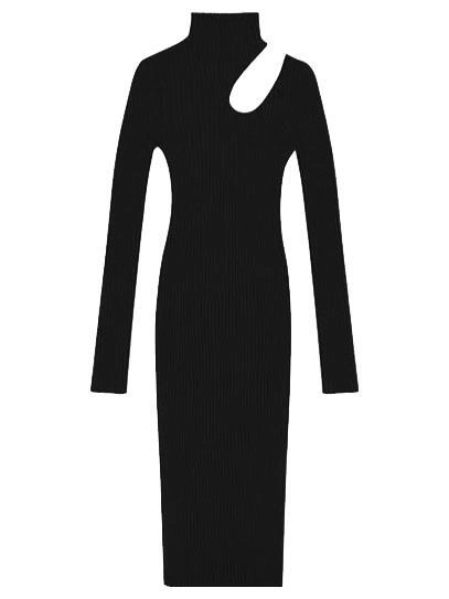 ANINE BING Long Sleeve Cut-out Ribbed Midi Dress - Black