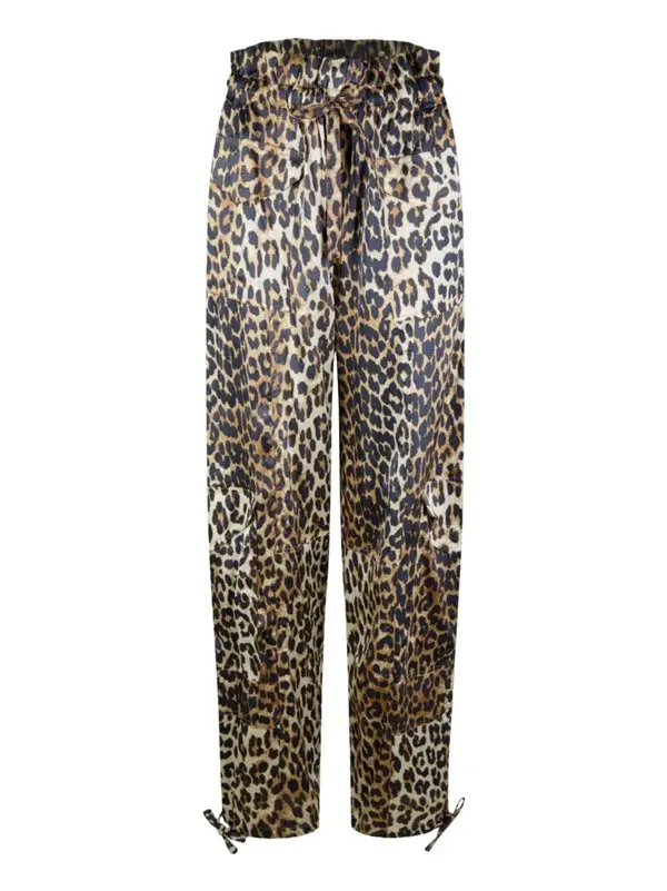 GANNI Leopard Print Satin Cargo Pants - Multicolor