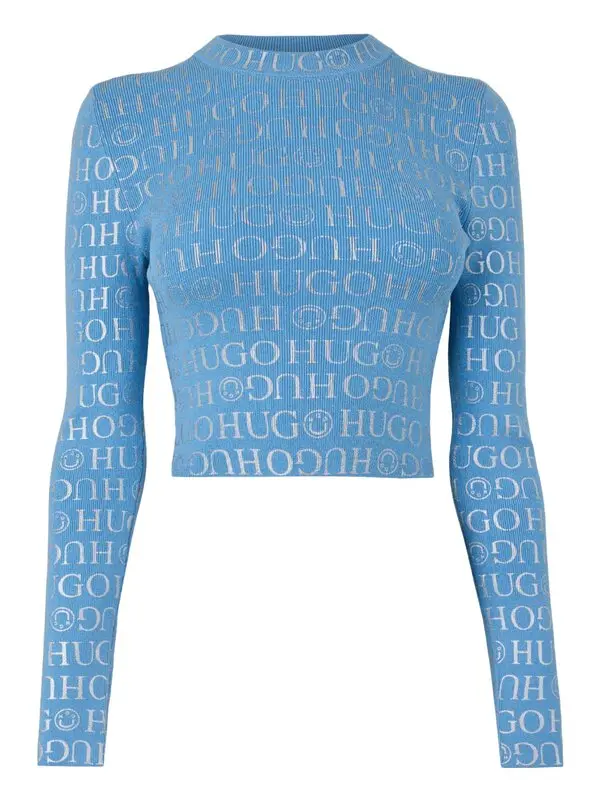 Hugo Boss Long Sleeve Cropped Top - Blue