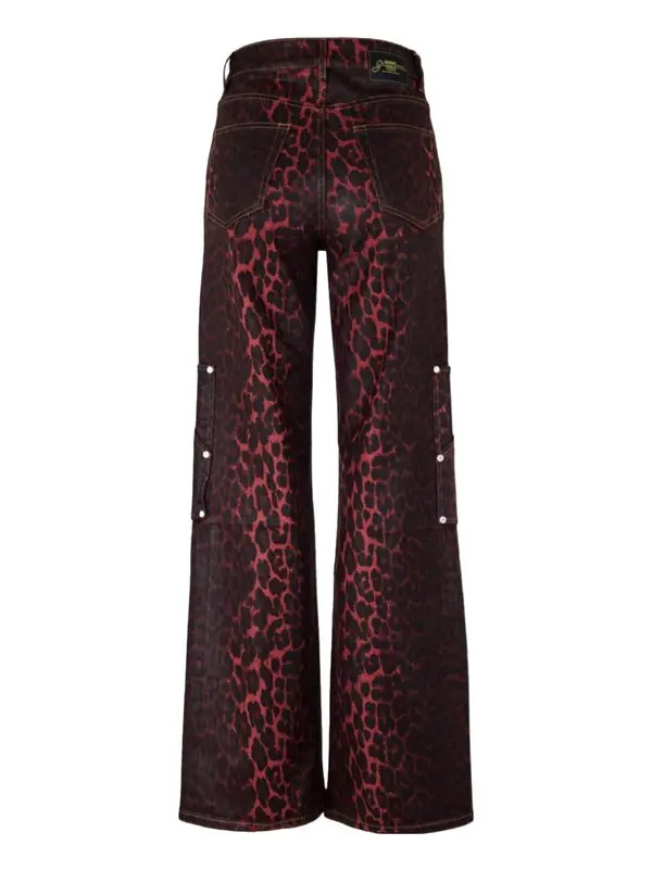 GANNI Andi Cargo Jeans In Leopard Print - Black