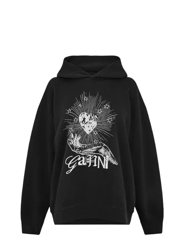 GANNI Heart Graphic Hoodie - Black