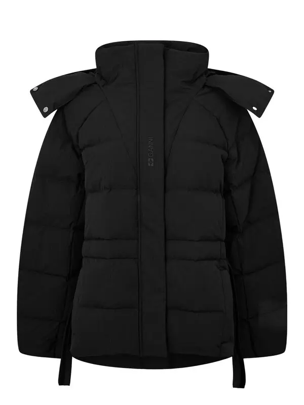 GANNI Hooded Puffer Coat With Duck Down Filling - Black