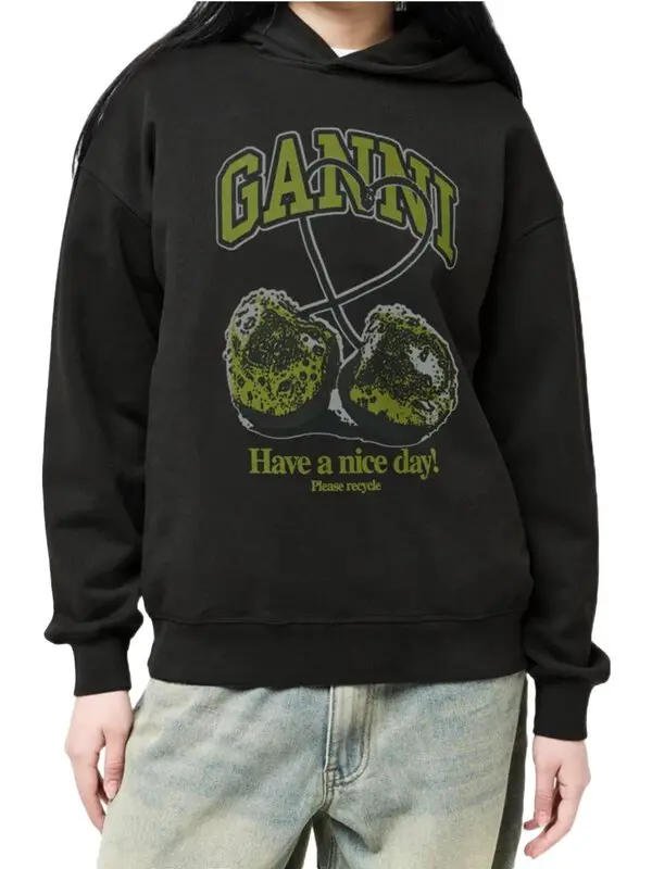 GANNI Cherry Hoodie With Graphic Print - Black