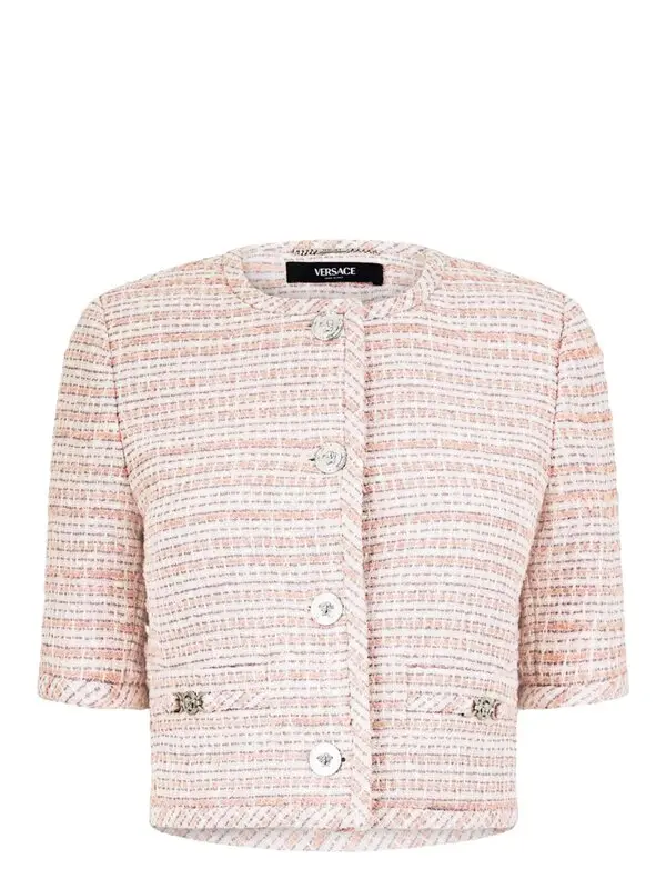 Versace Collarless Tweed Jacket - Pink