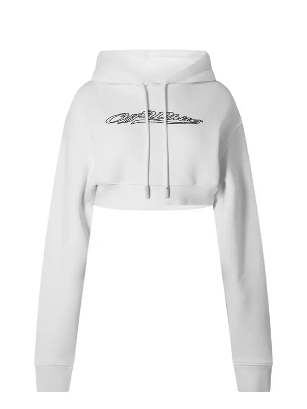 Off-White Cropped Logo Hoodie - White
