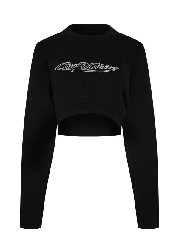 Off-White Cropped Sweatshirt With Logo Detail - Black