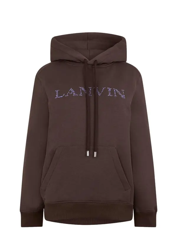 LANVIN Embroidered Logo Cotton Hoodie - Brown