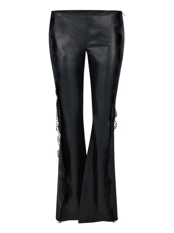 Off-White Leather Trousers With Lace Trim - Black