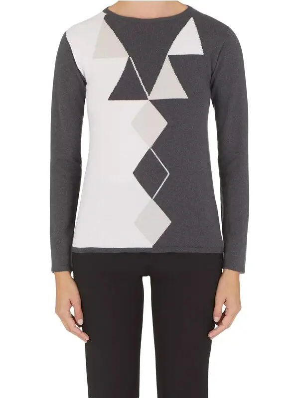 Emporio Armani Long Sleeve Crew Neck Sweater With Geometric Print - Black