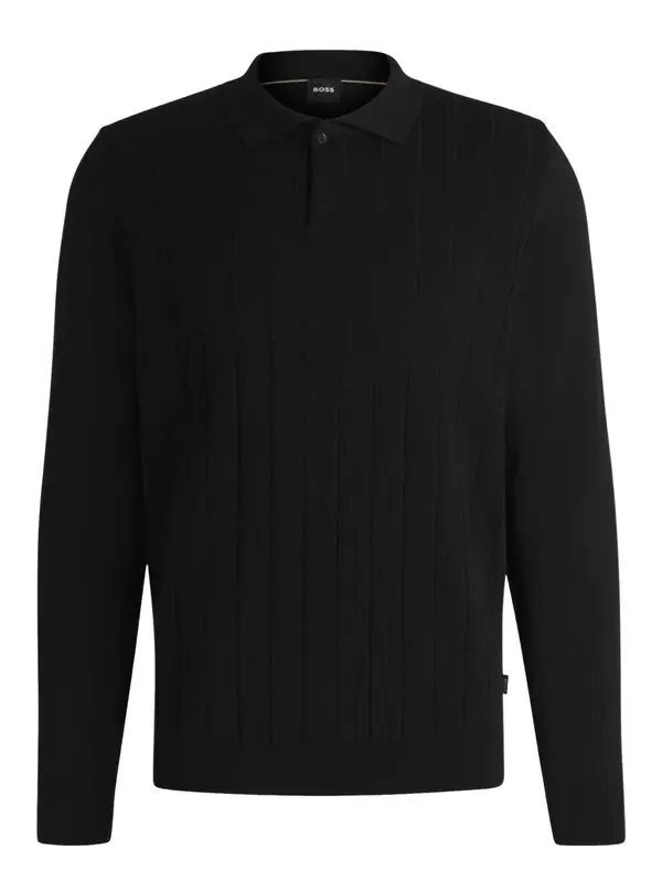 Hugo Boss Ribbed Knit Polo Sweater - Black