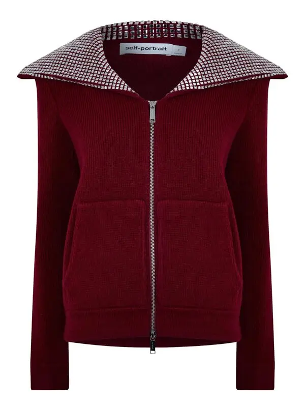 SELF-PORTRAIT Diamante Knitted Jumper - Red