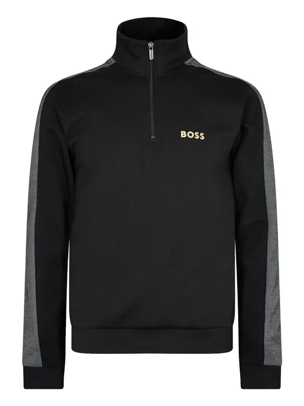 Hugo Boss Stand Collar Zip-up Long-sleeve Top - Black