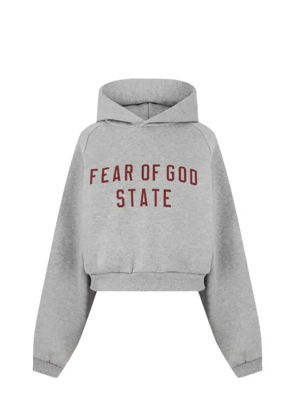 Fear Of God Logo Cropped Hoodie - Gray