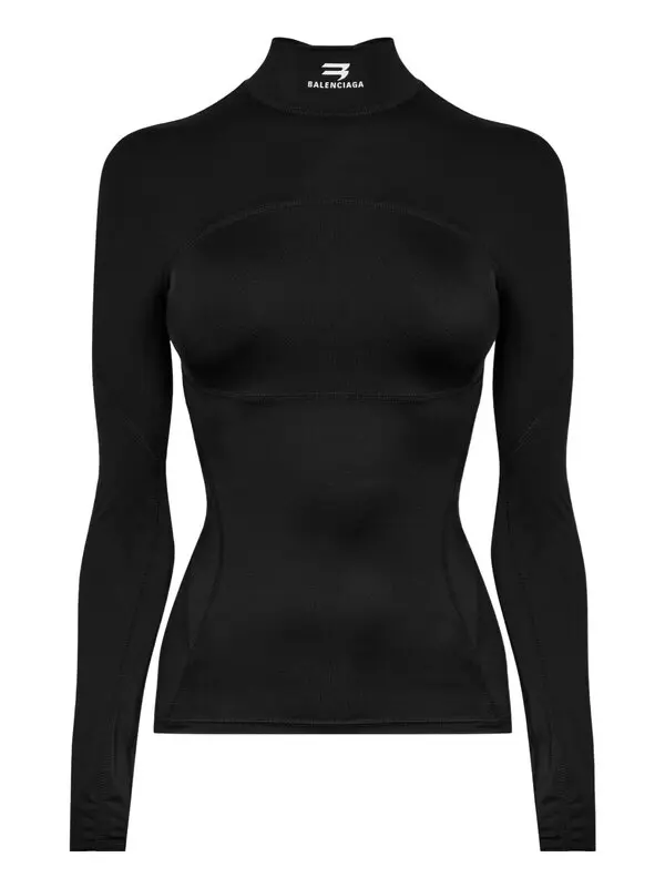Balenciaga Slim Fit High Neck Long Sleeve T-shirt - Black