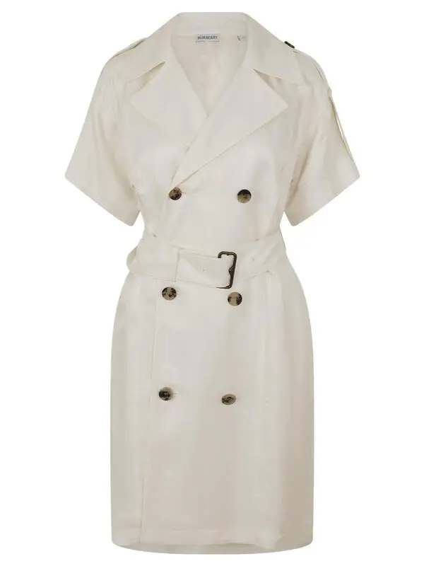 Burberry Short Sleeve Belted Shirt Dress - White