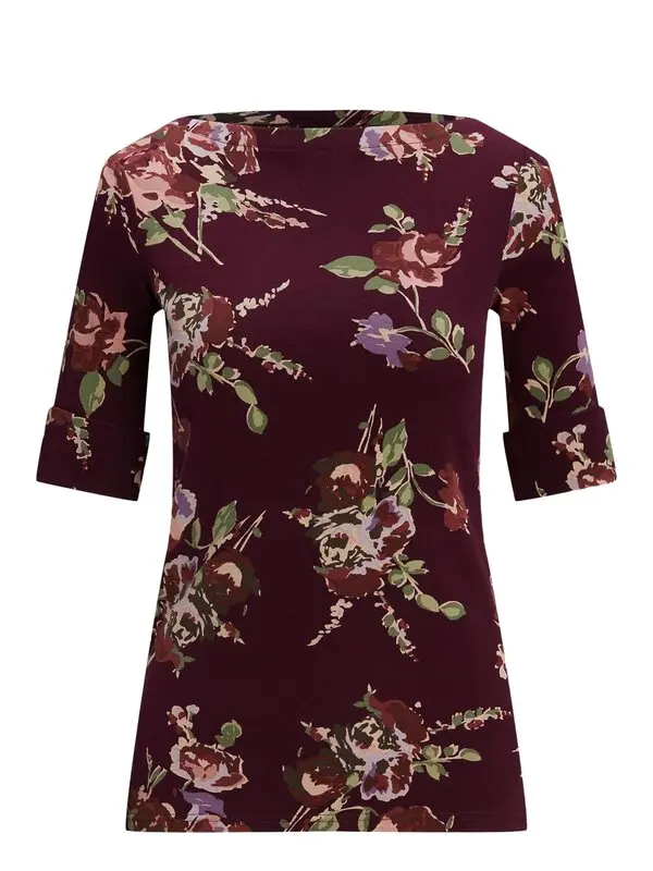 Ralph Lauren Floral Stretch Cotton Boatneck T-shirt - Black