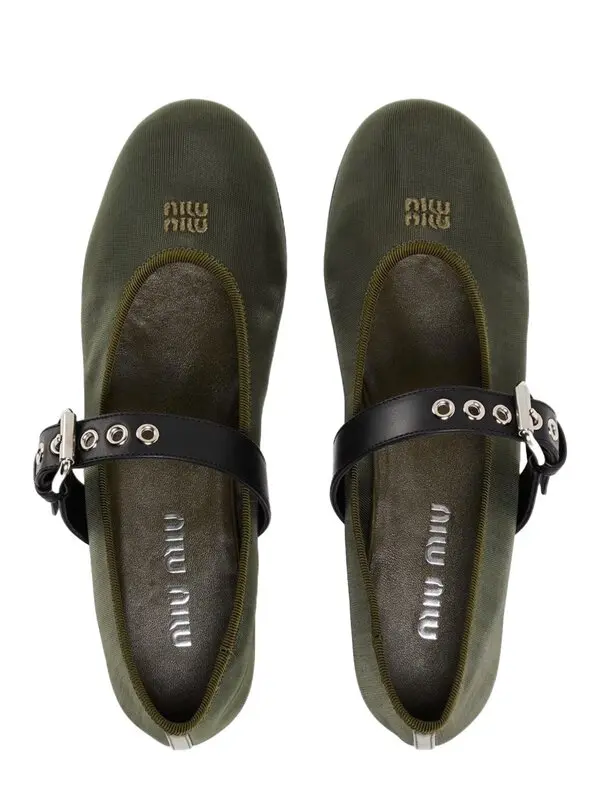Miu Miu Mesh Fabric Ballerinas With Buckled Straps - Black