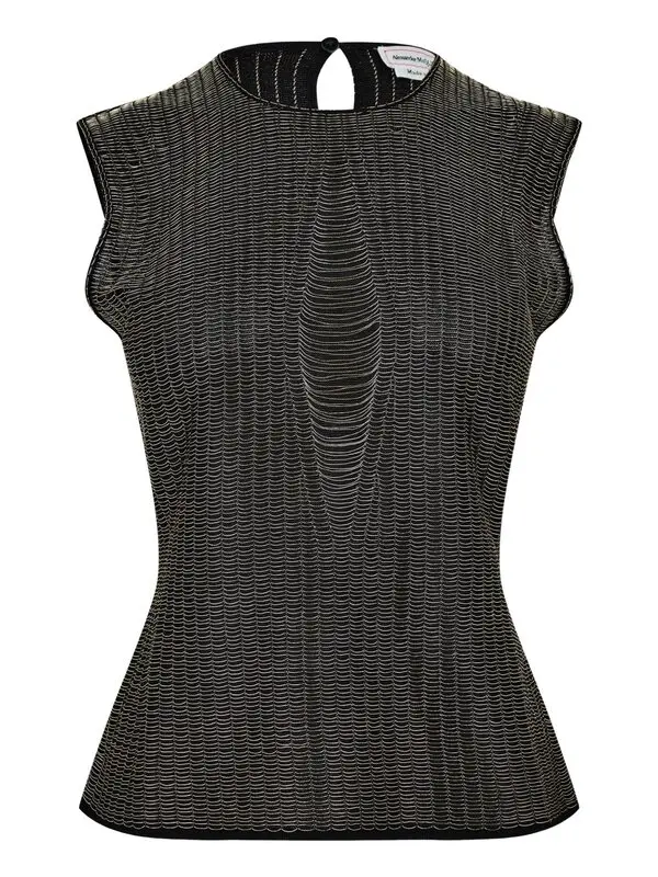 Alexander McQueen Sleeveless Crew Neck Knit Top With Metallic Threads - No