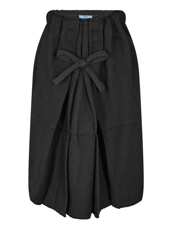 Prada Textured Midi Skirt With Bow Detail - Black