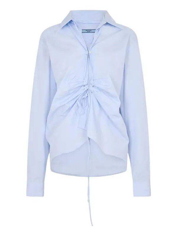 Prada Light Cotton Shirt With Lace-up Detail - Blue