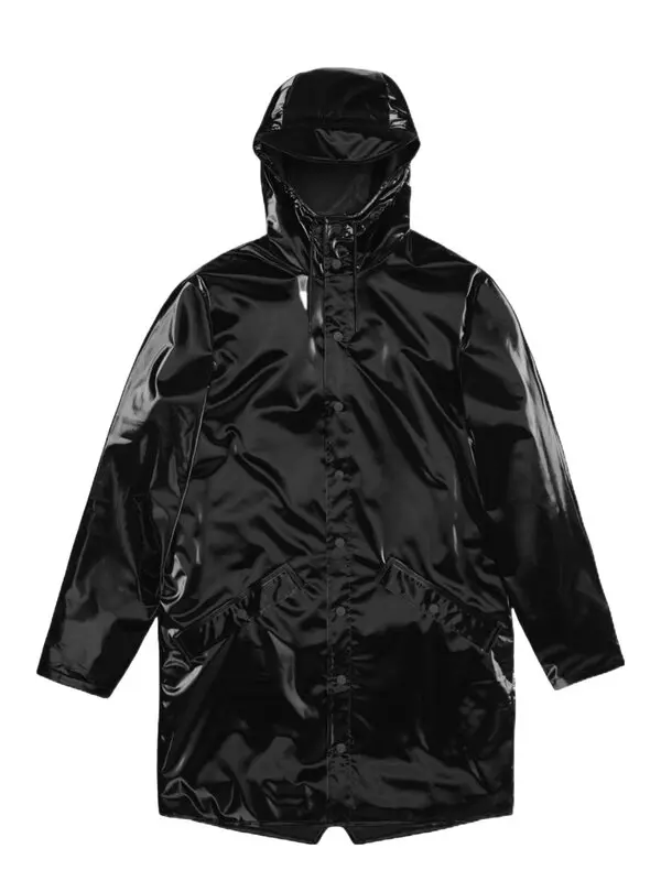 Rains Hooded Long Raincoat - Black